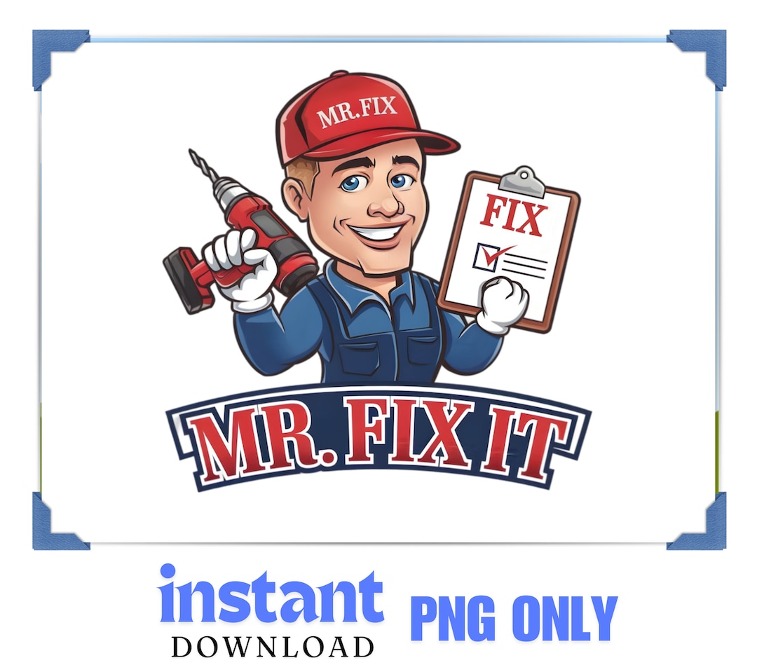 Funny Mr. Fix It Logo DIY Handyman Men Repairman Lovers Handyman Cartoon PNG Digital File PNG ...