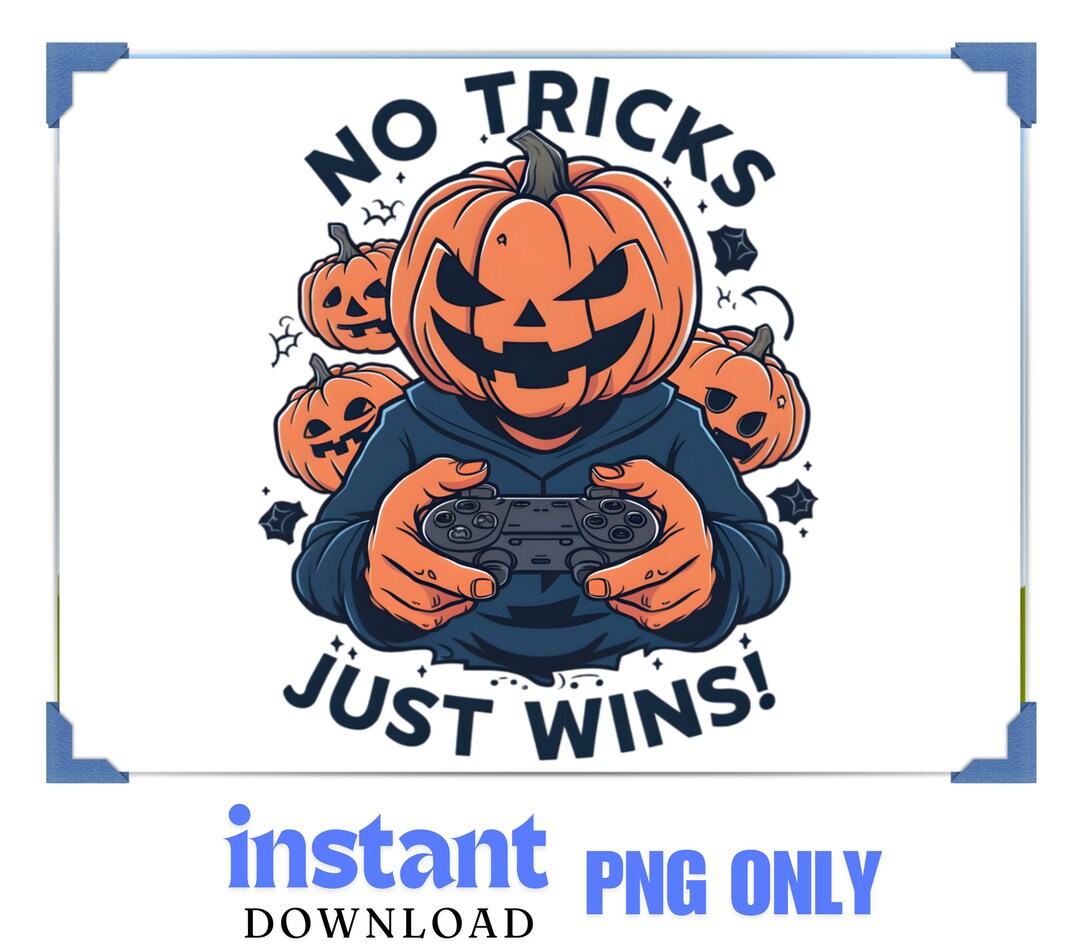 Gaming Pumpkin Head Halloween Design No Tricks Just Wins Spooky Gamer ...