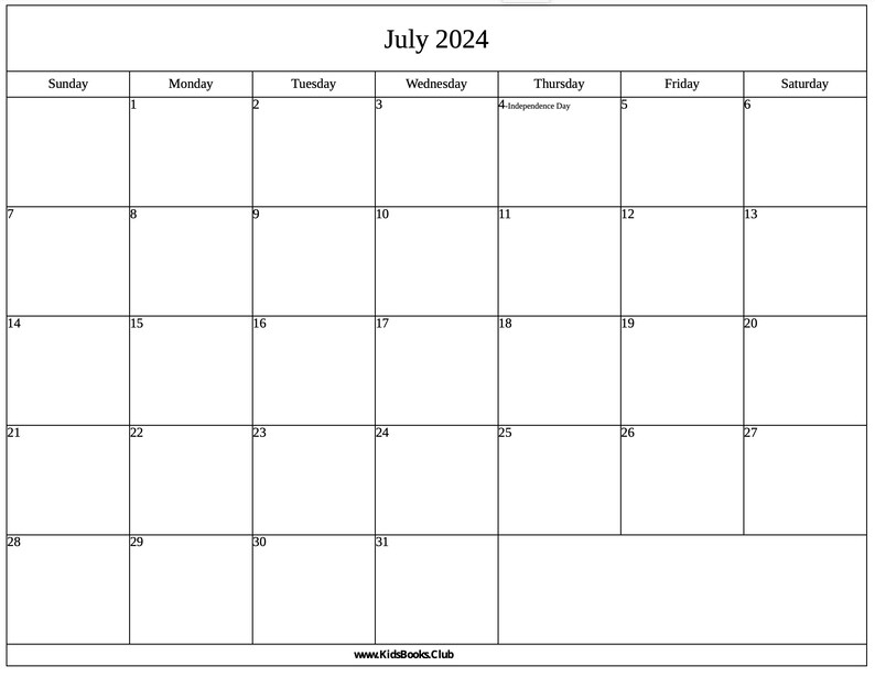 Simple Calendar JULY ONLY 2024, Minimalist, Basic, Printable PDF ...