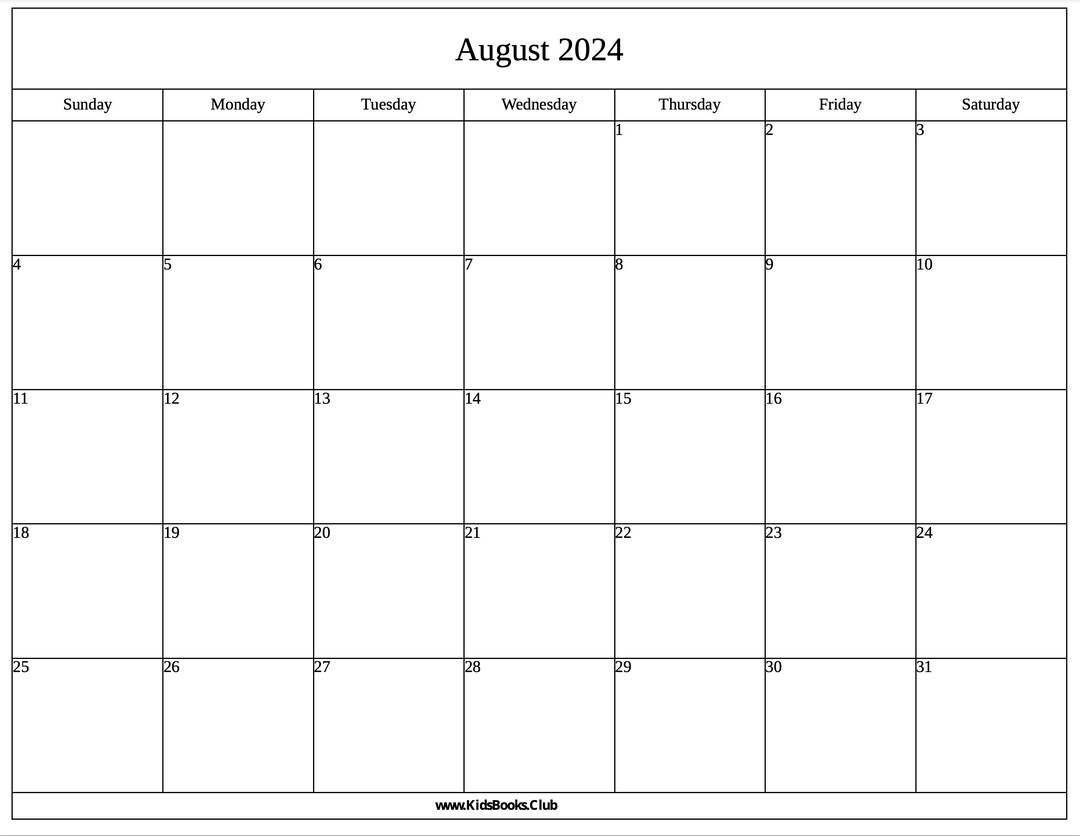 Simple Calendar AUGUST ONLY 2024, Minimalist, Basic, Printable PDF ...