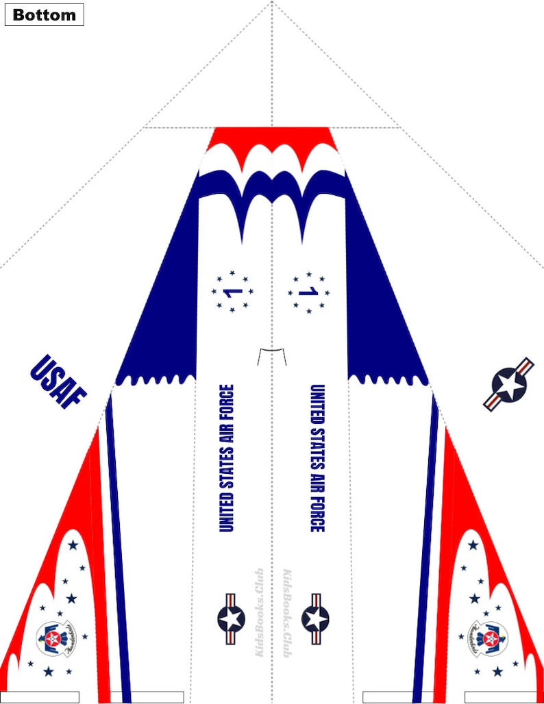 USAF Thunderbirds Aerobatics Team Printable Paper Airplane PDF 8.5x11 ...