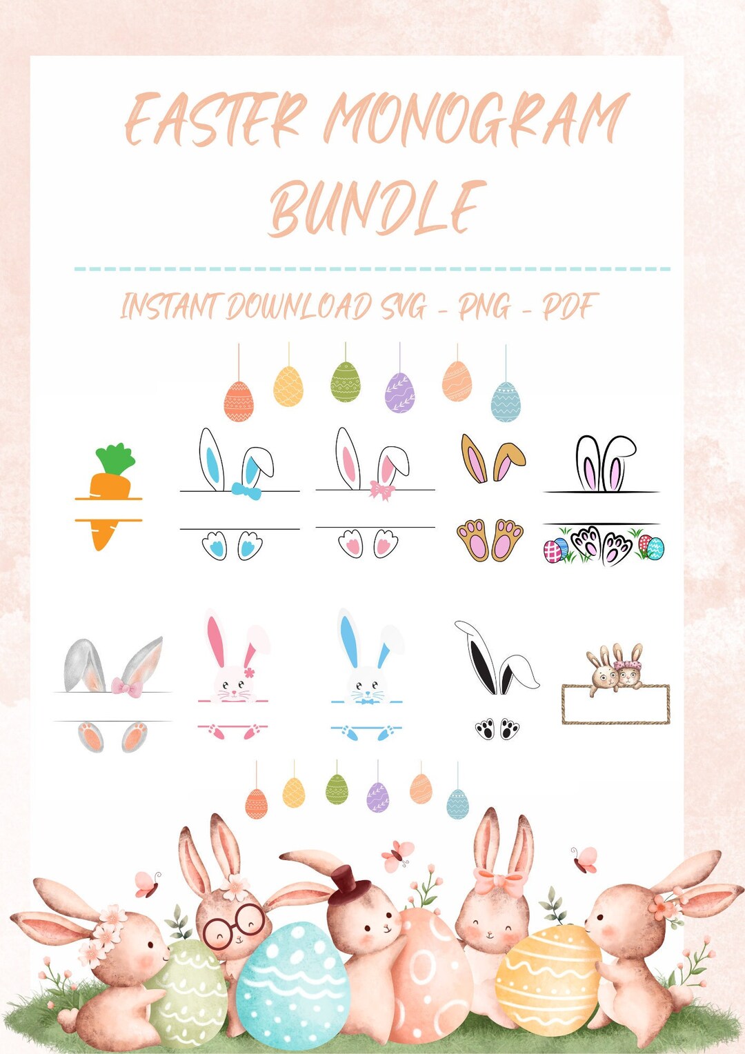 10 Easter Monogram Bundle, Monogram Svg, Easter Monogram Svg, Custom ...