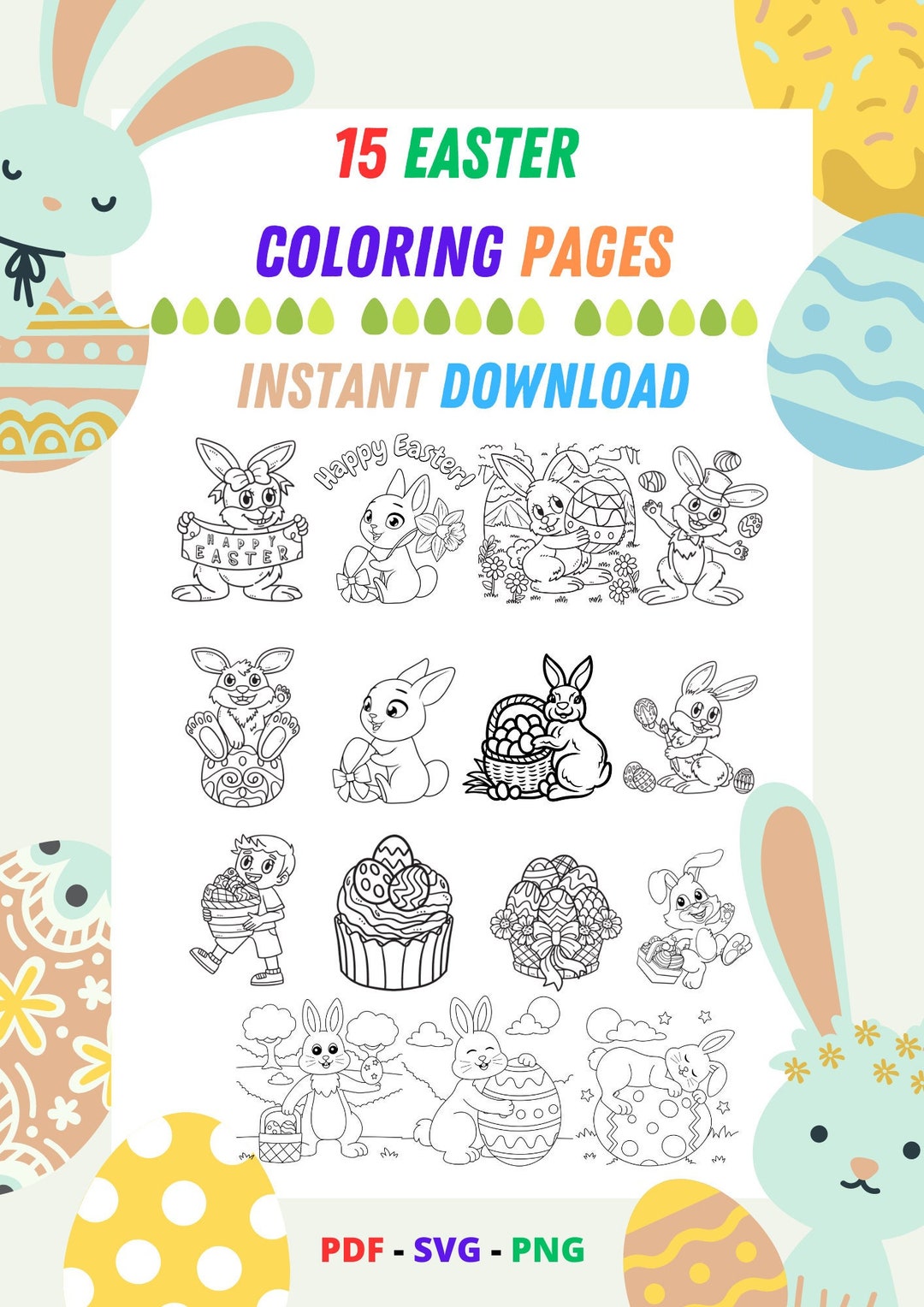 15 Easter Coloring Pages, Printable Easter Coloring Pages, Gift for ...