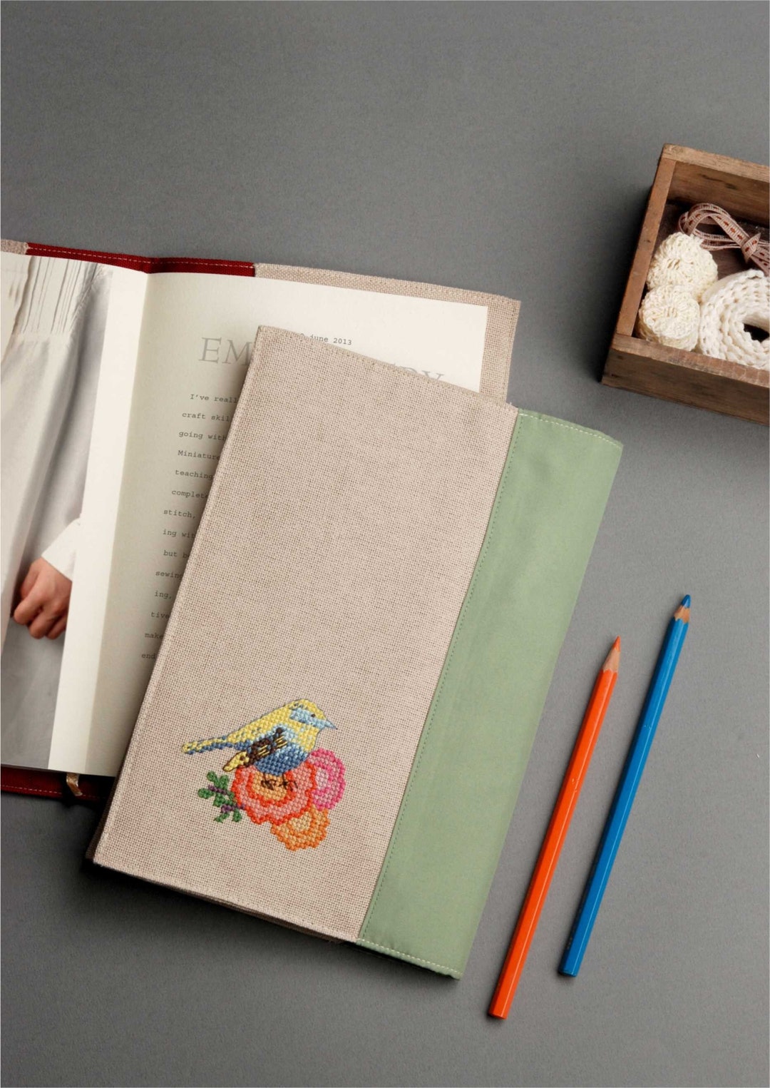 Cross Stitch Kit "yellow Bird Book Cover" Pre-sewn Durable Canvas Book ...