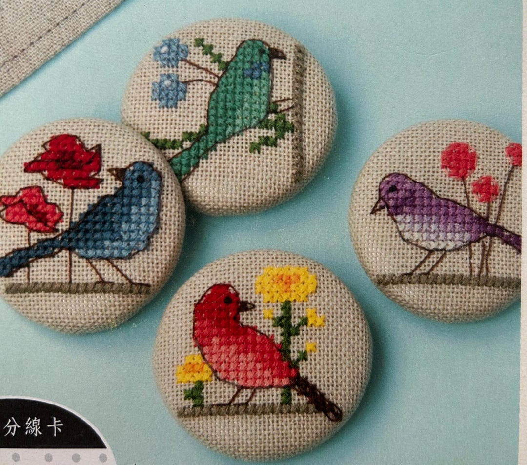 DIY Pin-making Kit, Counted Cross Stitch, Fun Beginner Project, Birds ...