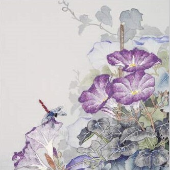 Counted Cross Stitch Kit, Morning Glory, Xiu Crafts, original watercolor design, oriental fine ...