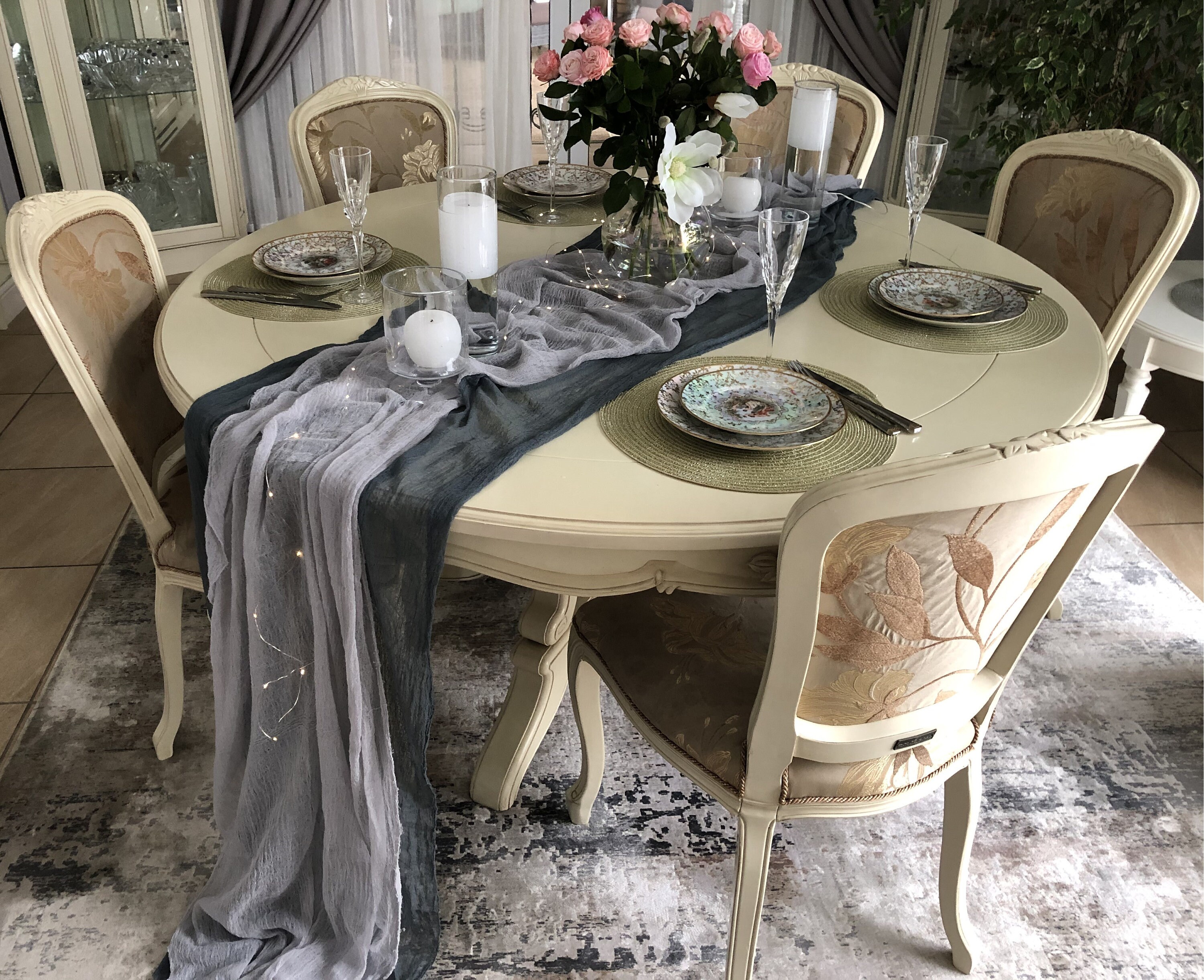 Light Gray Table Runner Vintage Boho Wedding Centerpiece - Etsy