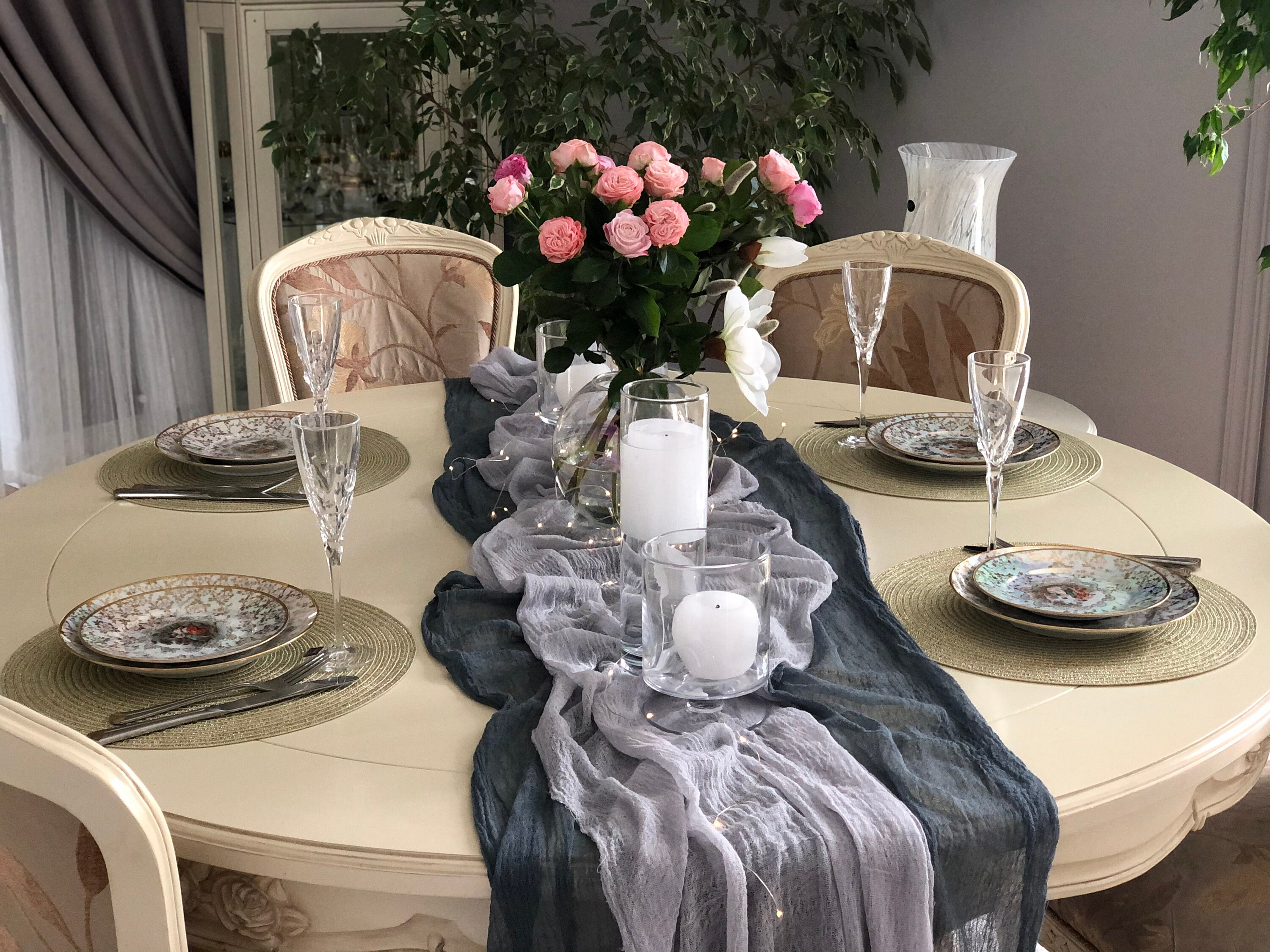 Light Gray Table Runner Vintage Boho Wedding Centerpiece - Etsy