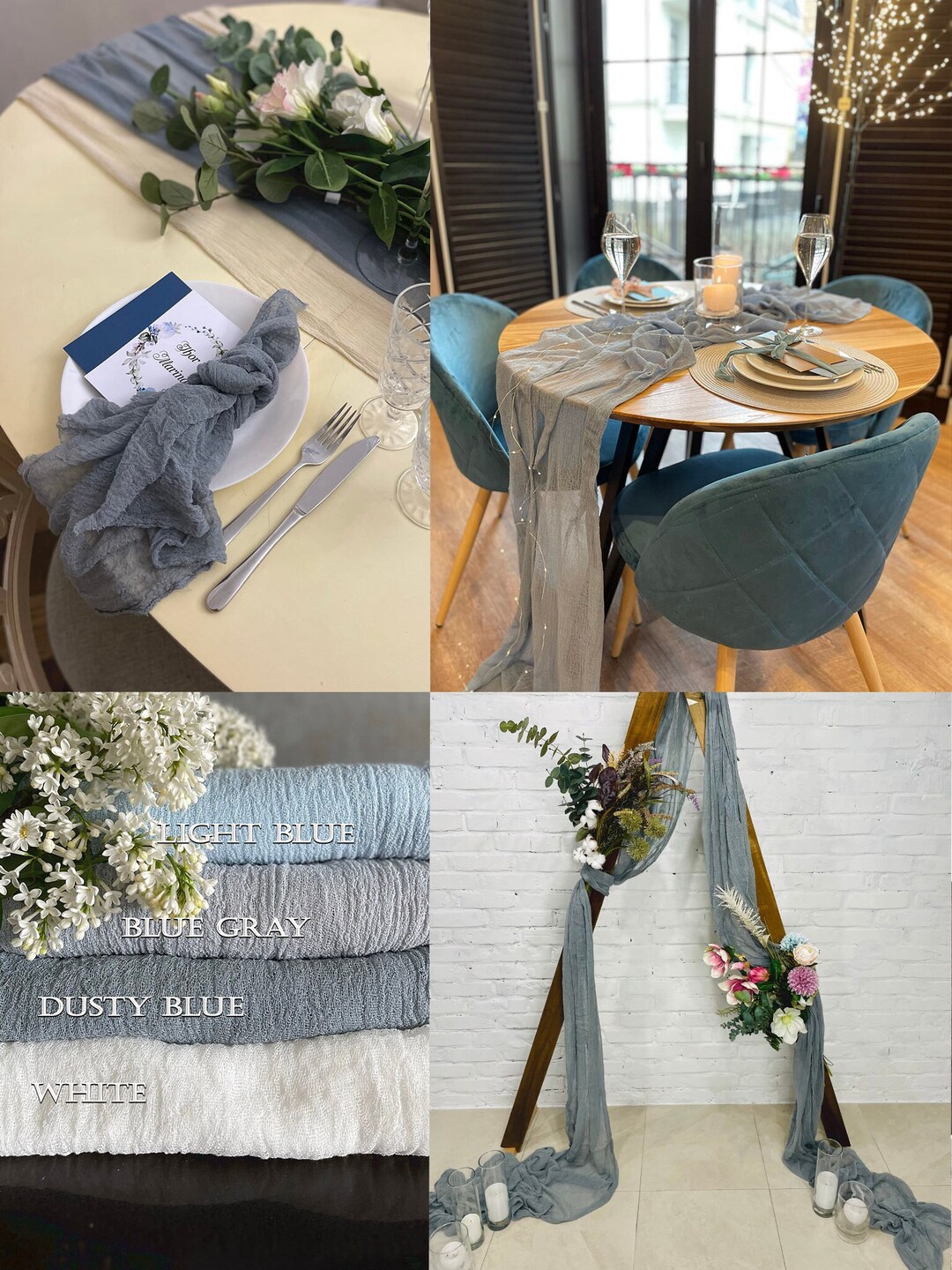 Dusty Blue Wedding Decor Cheese Cloth Runner Gauze Table Centerpiece ...