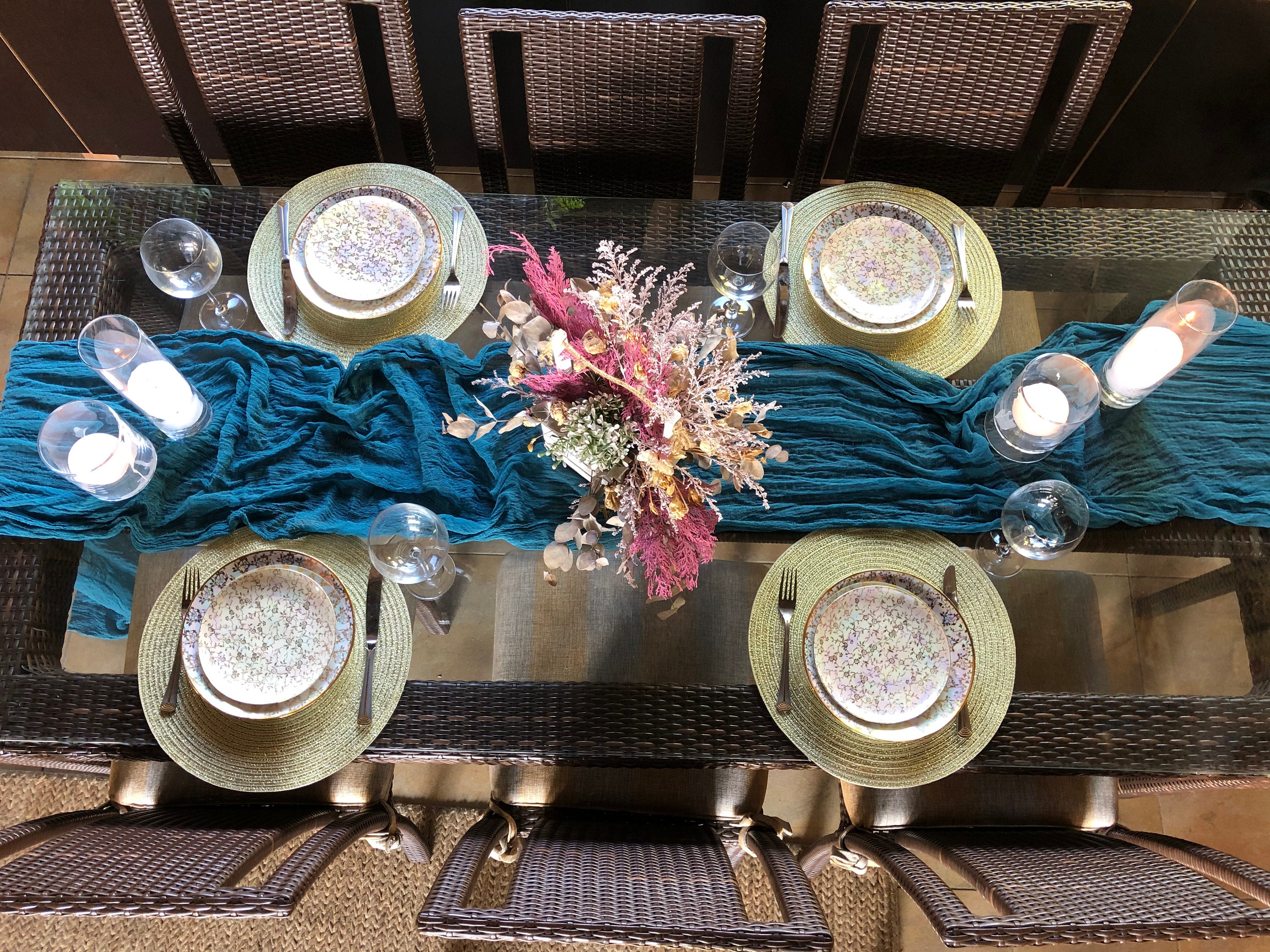 Teal Blue Cheese Cloth Table Runner Many Color Chic Wedding - Etsy ...