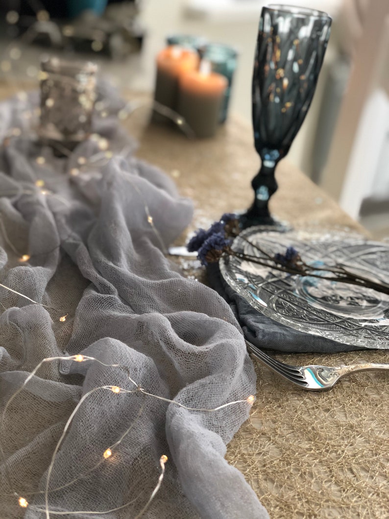Light Gray Table Runner Vintage Boho Wedding Centerpiece - Etsy
