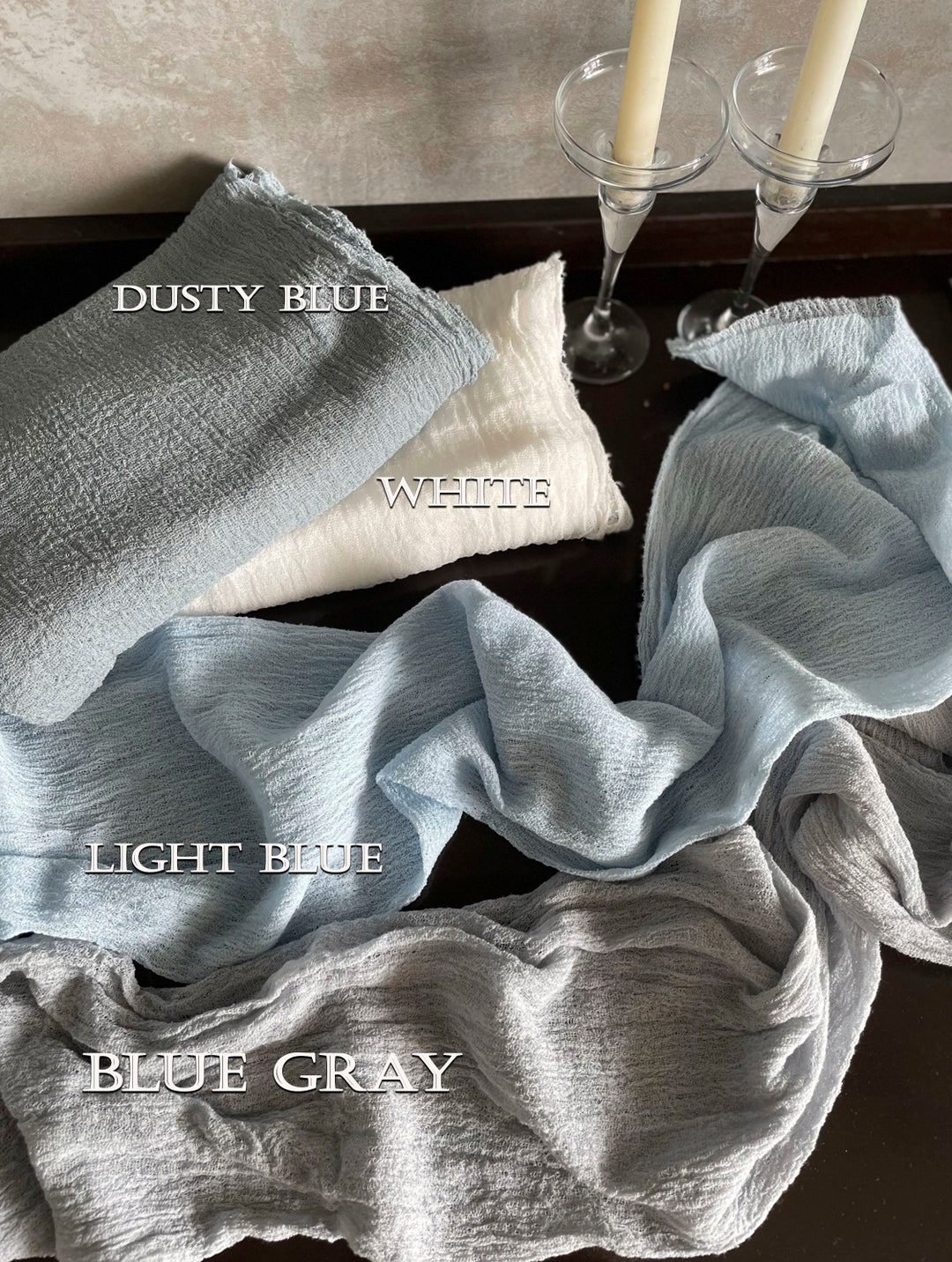 Dusty Blue Boho Wedding Cheesecloth Table Runner Blue Grey Gauze ...