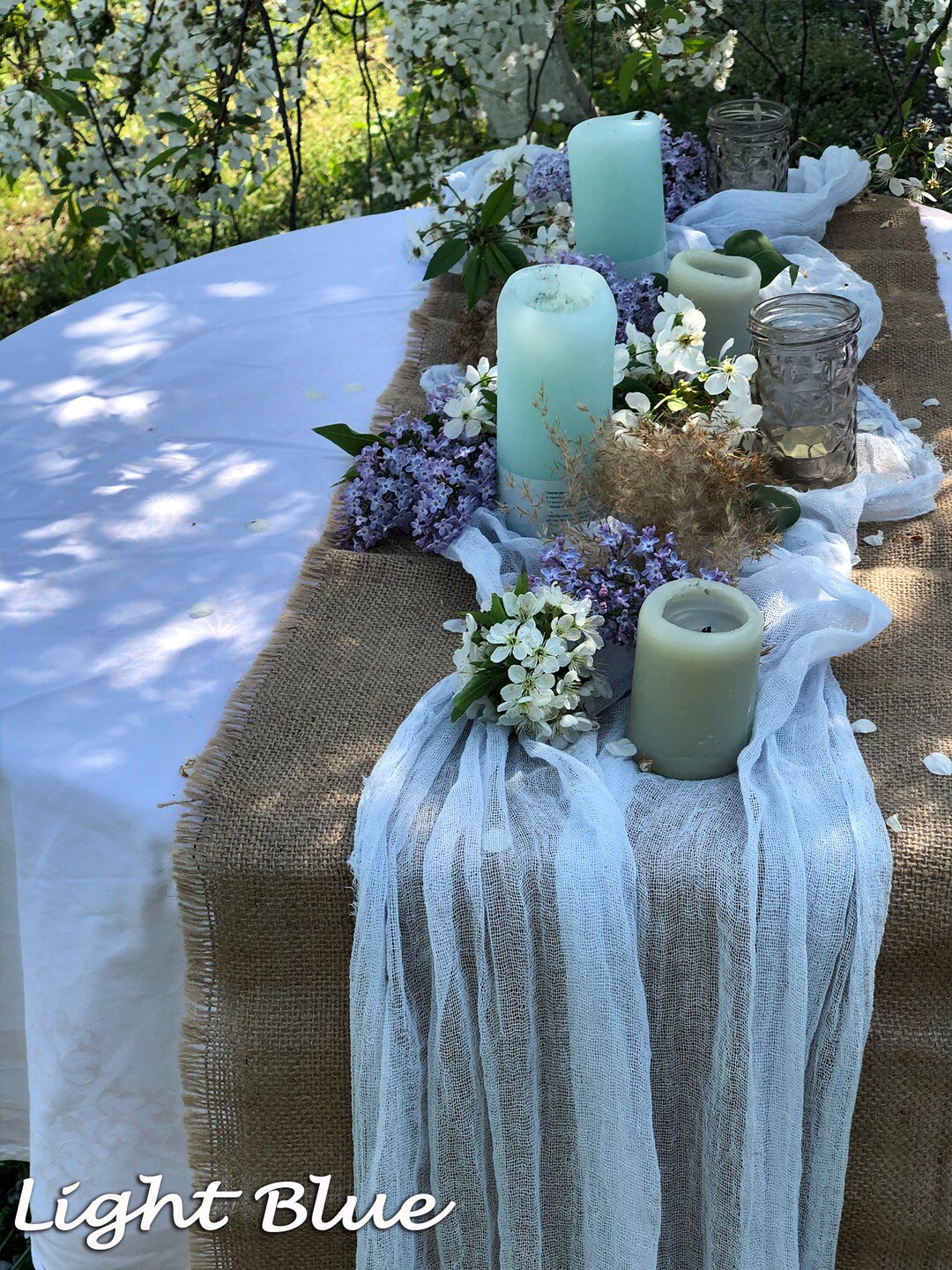 Light Blue Wedding Centerpiece Gauze Table Runner Cheesecloth Runner ...