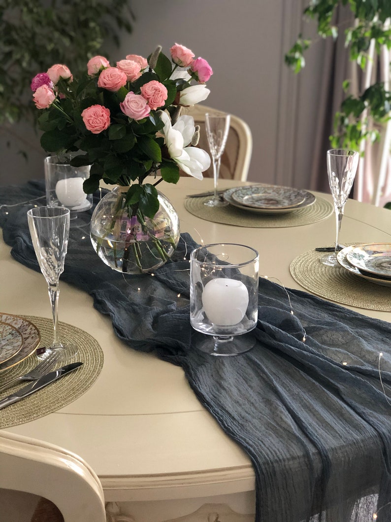 Gray Gauze Table Runner Many Color Farmhouse Wedding Decor - Etsy