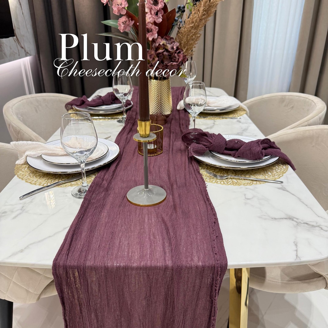 Plum Cheesecloth Table Runner - Hand Dyed Gauze Fabric for Rustic ...
