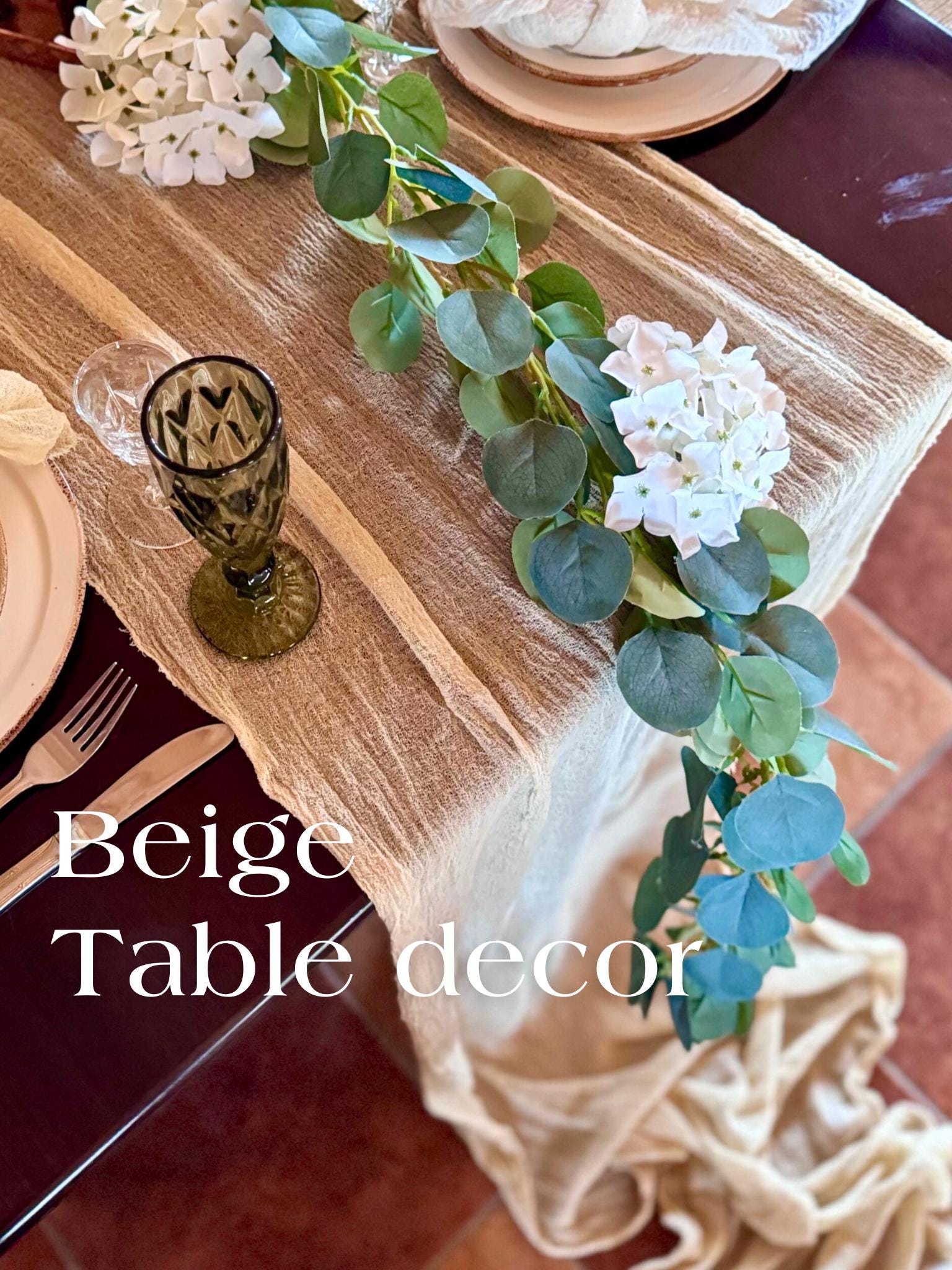 Beige Taupe Baby Shower Table Runner Gauze Table Decor Hand Dyed ...