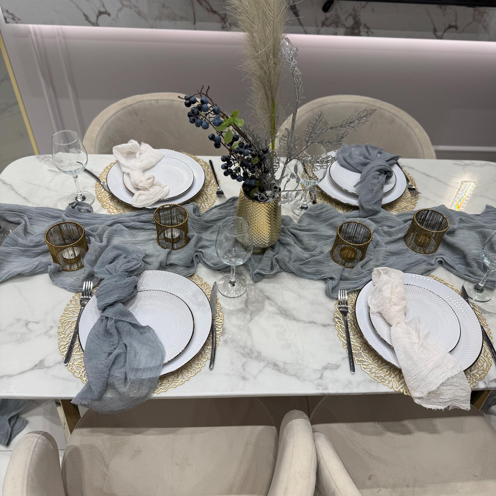 Dusty Blue Wedding Table Decor Cheese Cloth Runner Hand Dyed Gauze ...