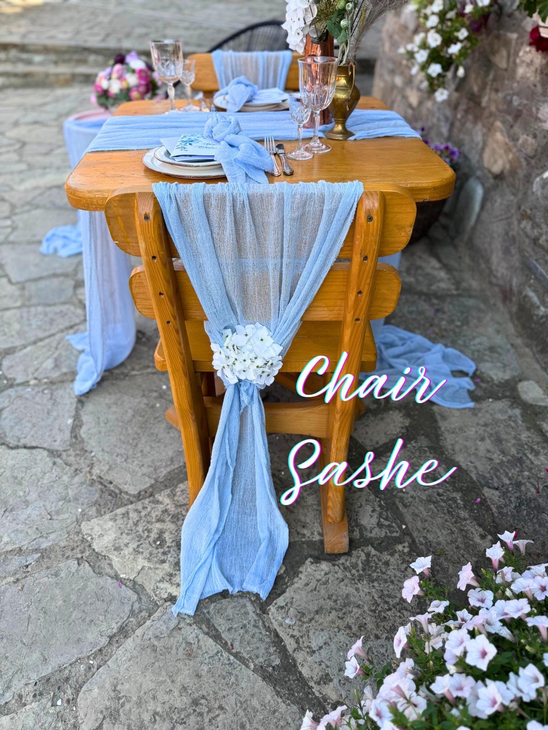Light Blue Wedding Chair Sashe Set of Gauze Chair Decor Boho Wedding ...