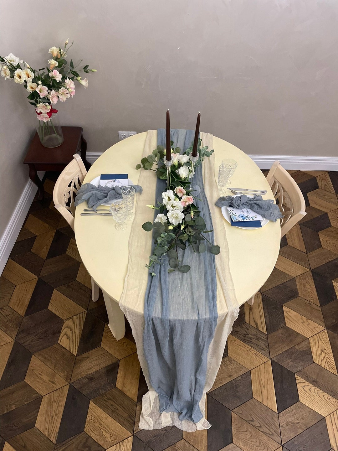 Dusty Blue Cheesecloth Table Runner Gauze Boho Wedding Table ...