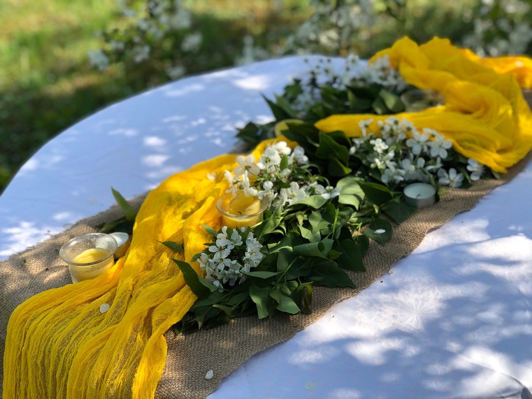 Rustic Yellow Cheesecloth Table Runner Wedding Decor Gauze Hand Dyed ...