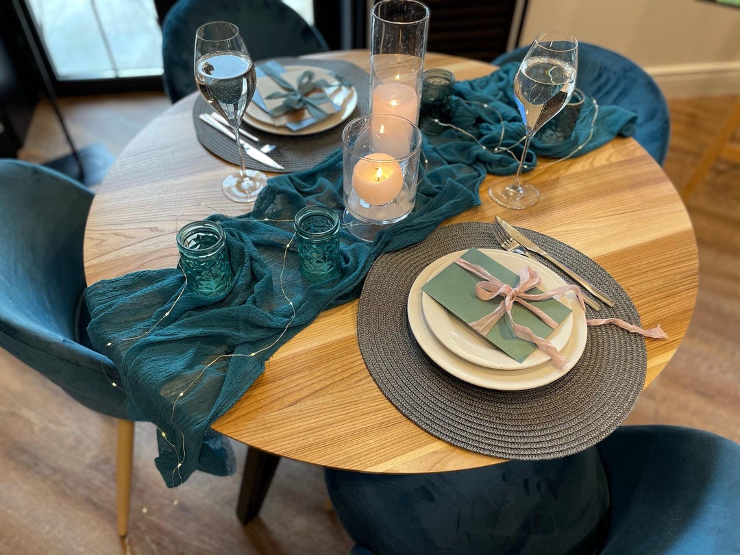 Teal Blue Table Cheesecloth Centerpiece Boho Gauze Table Runner Cheese ...