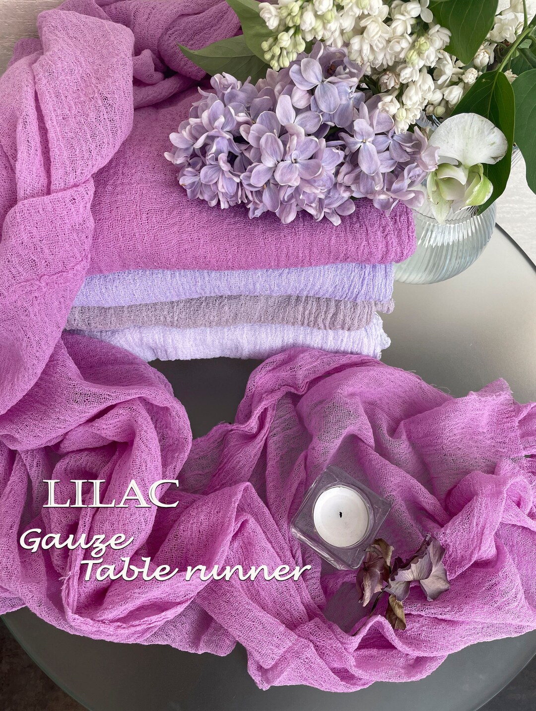 Lilac Cheesecloth Table Runner Rustic Wedding Runner Hand Dyed Cotton ...