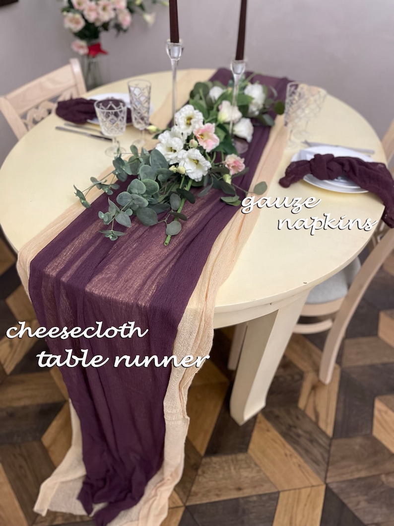 Plum Wedding Cheesecloth Table Runner Hand Dyed Gauze Fabric Many ...