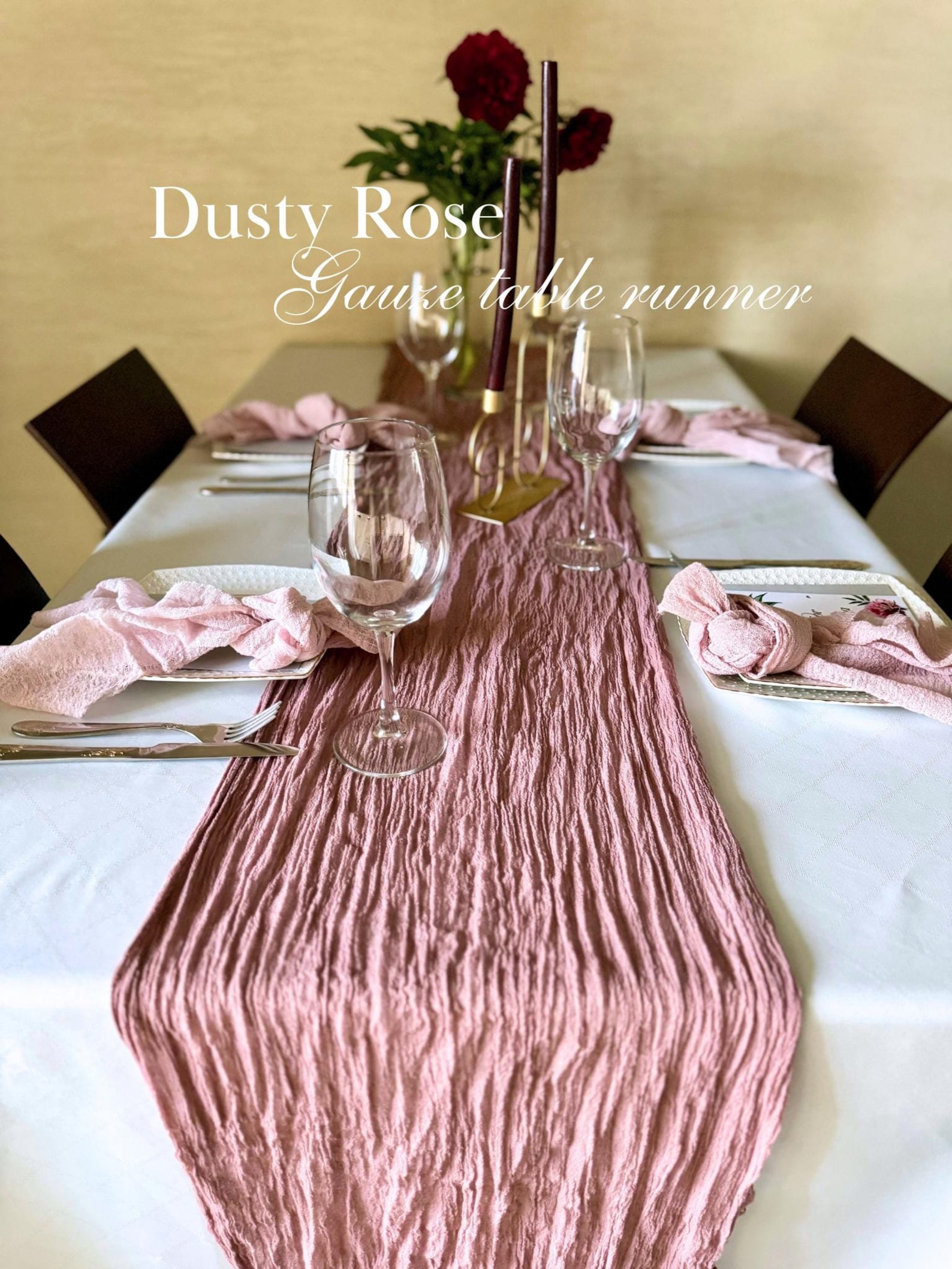 Dusty Rose Wedding Gauze Table Runner Cheeseclose Table Decor Hand Dyed ...