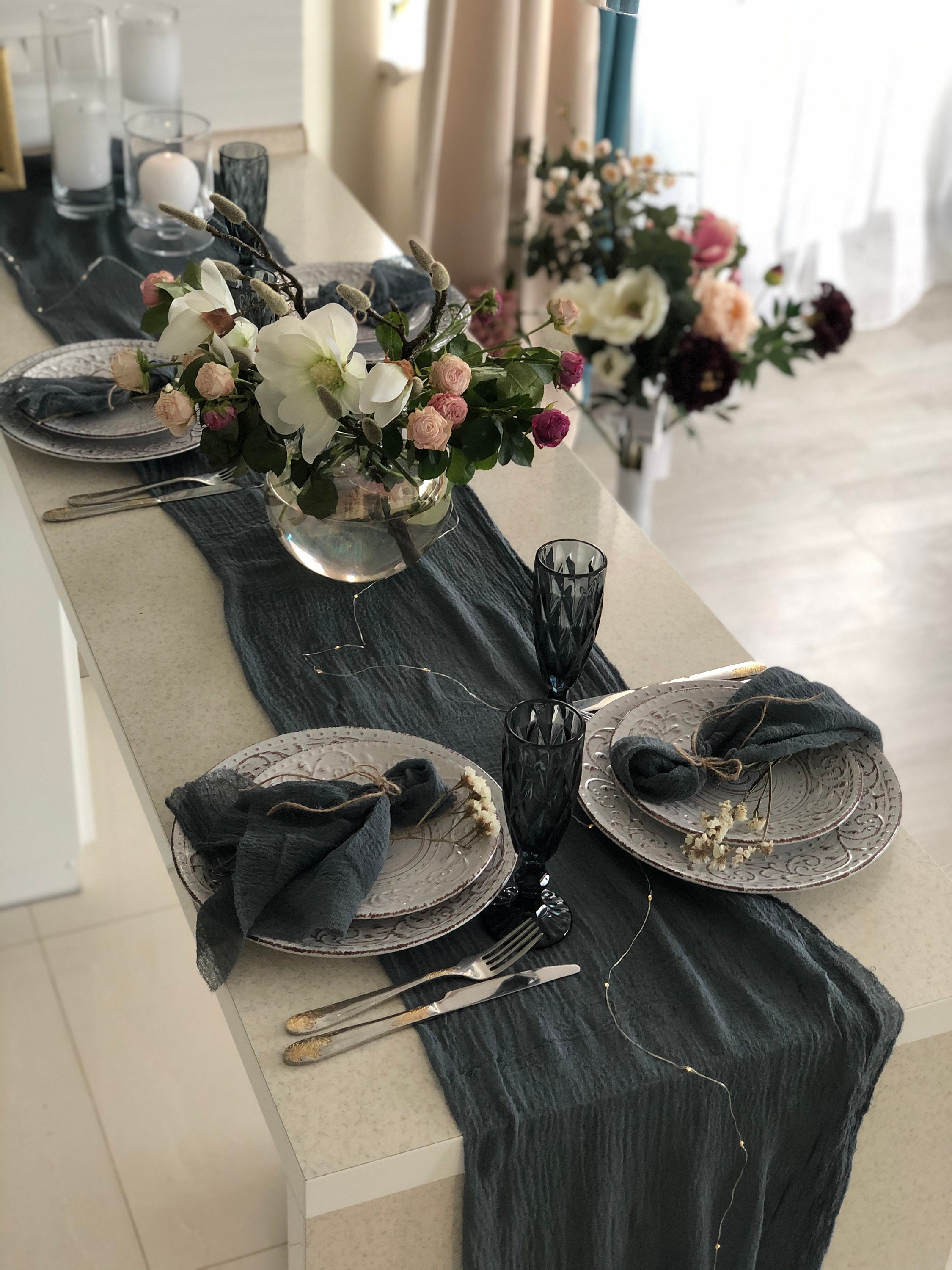 Gray Gauze Table Runner Many Color Farmhouse Wedding Decor Modern Sheer ...