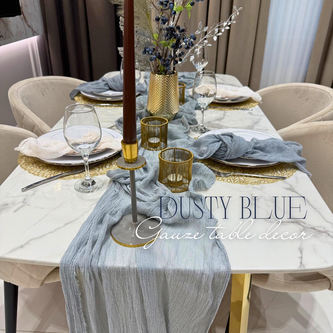 Dusty Blue Wedding Table Decor Cheese Cloth Runner Hand Dyed Gauze ...