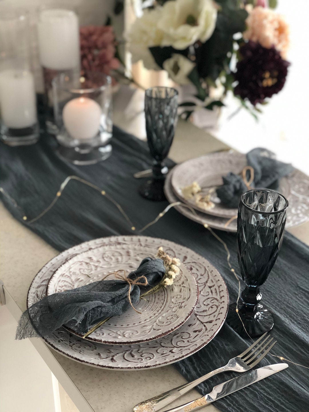 Gray Gauze Table Runner Many Color Farmhouse Wedding Decor Modern Sheer ...