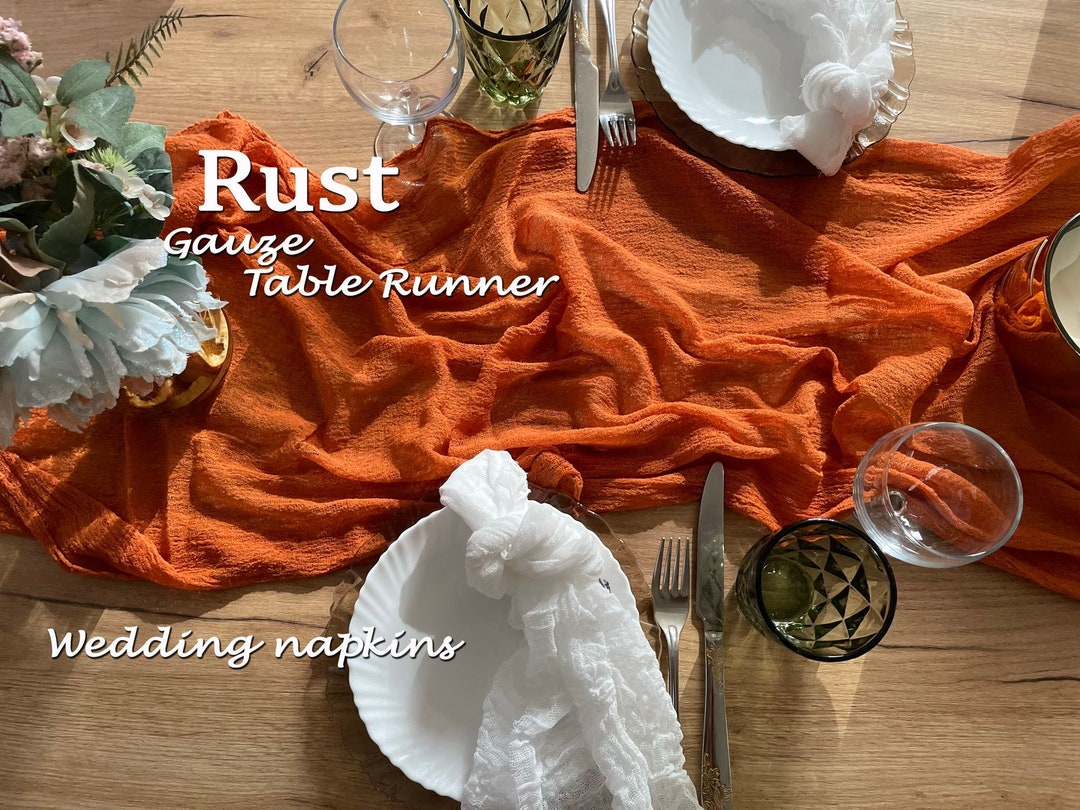Rust Gauze Table Runner Boho Wedding Cheesecloth Table Runner Hand Dyed ...