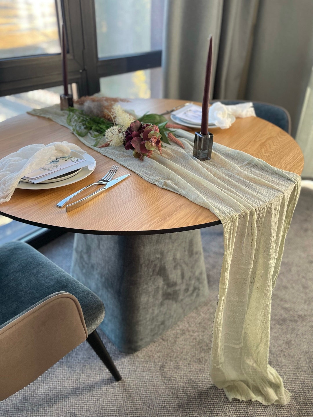 Sage Green Cheese Cloth Table Runner Wedding Decor Table Centerpieces ...