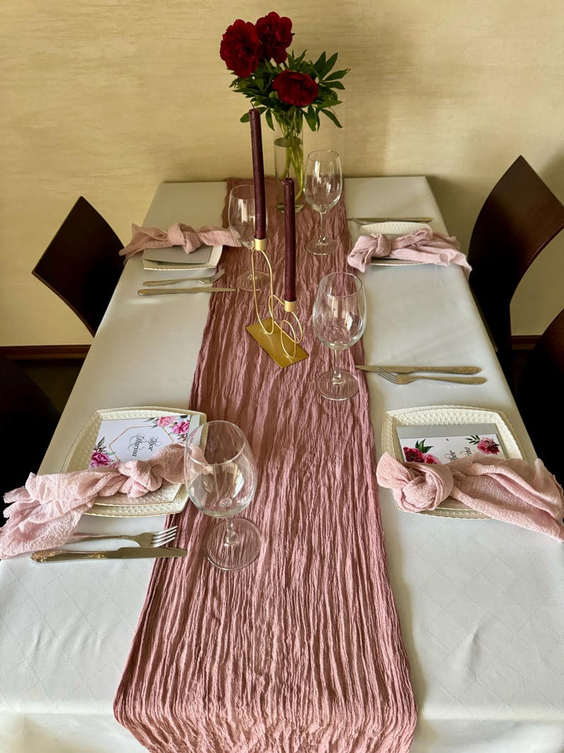 Dusty Rose Wedding Gauze Table Runner Cheeseclose Table Decor Hand Dyed ...
