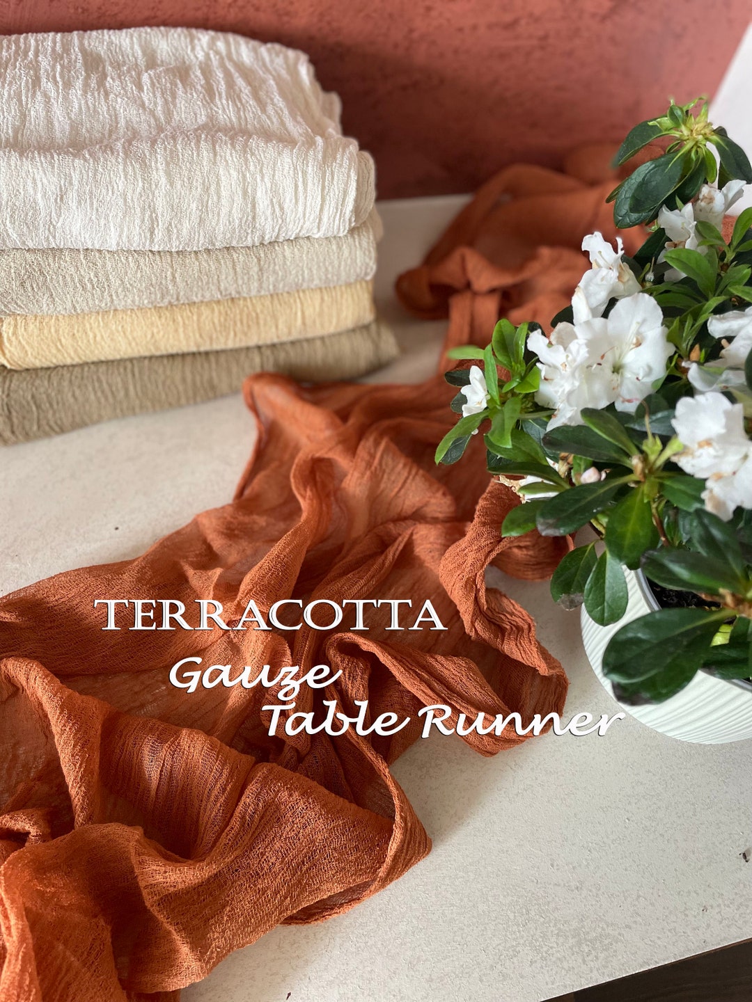 Terracotta Gauze Wedding Centerpiece Terracotta Cheese Cloth Table ...