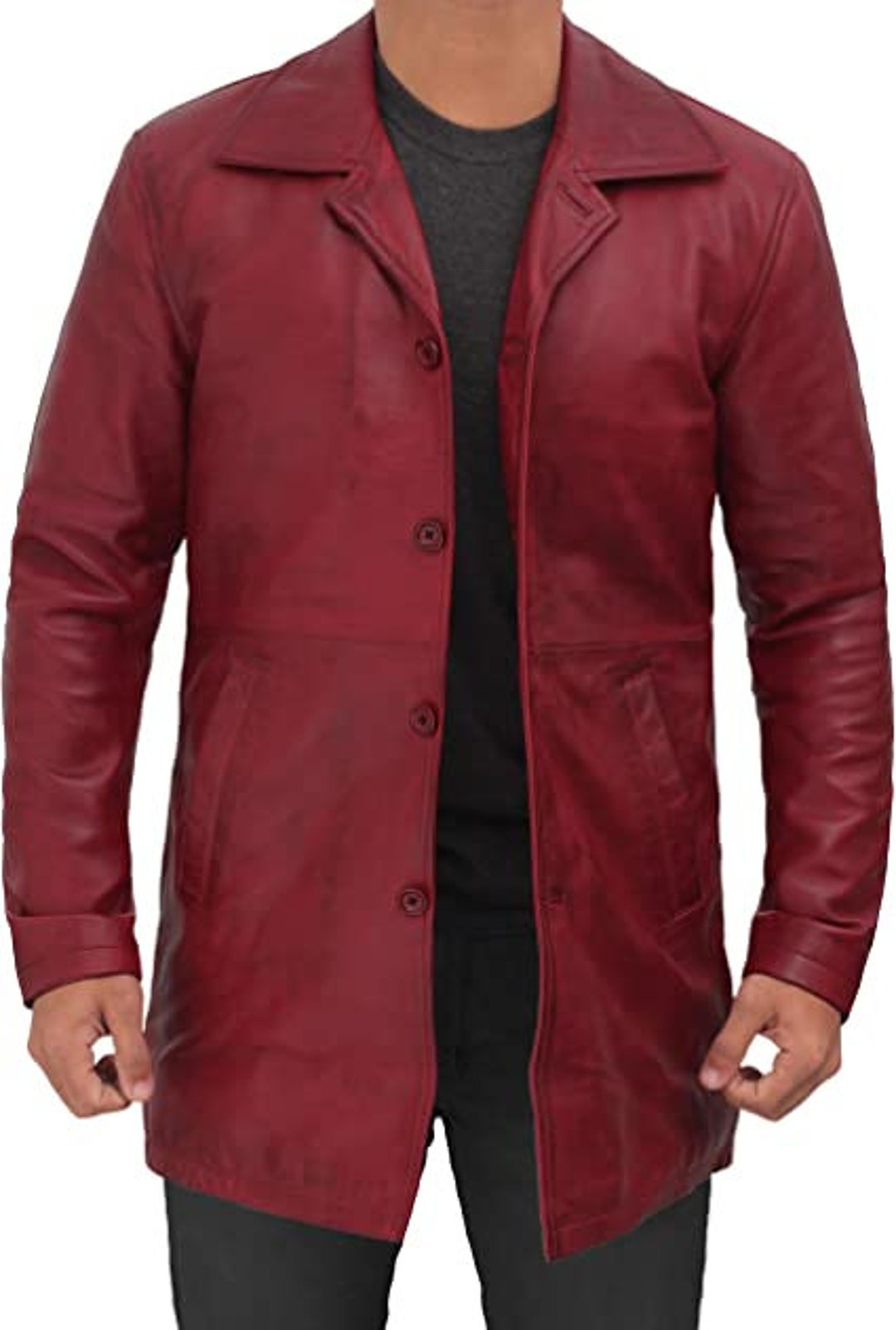 Maroon Leather Long Jacket Men Natural Distressed Leather Jackets for ...