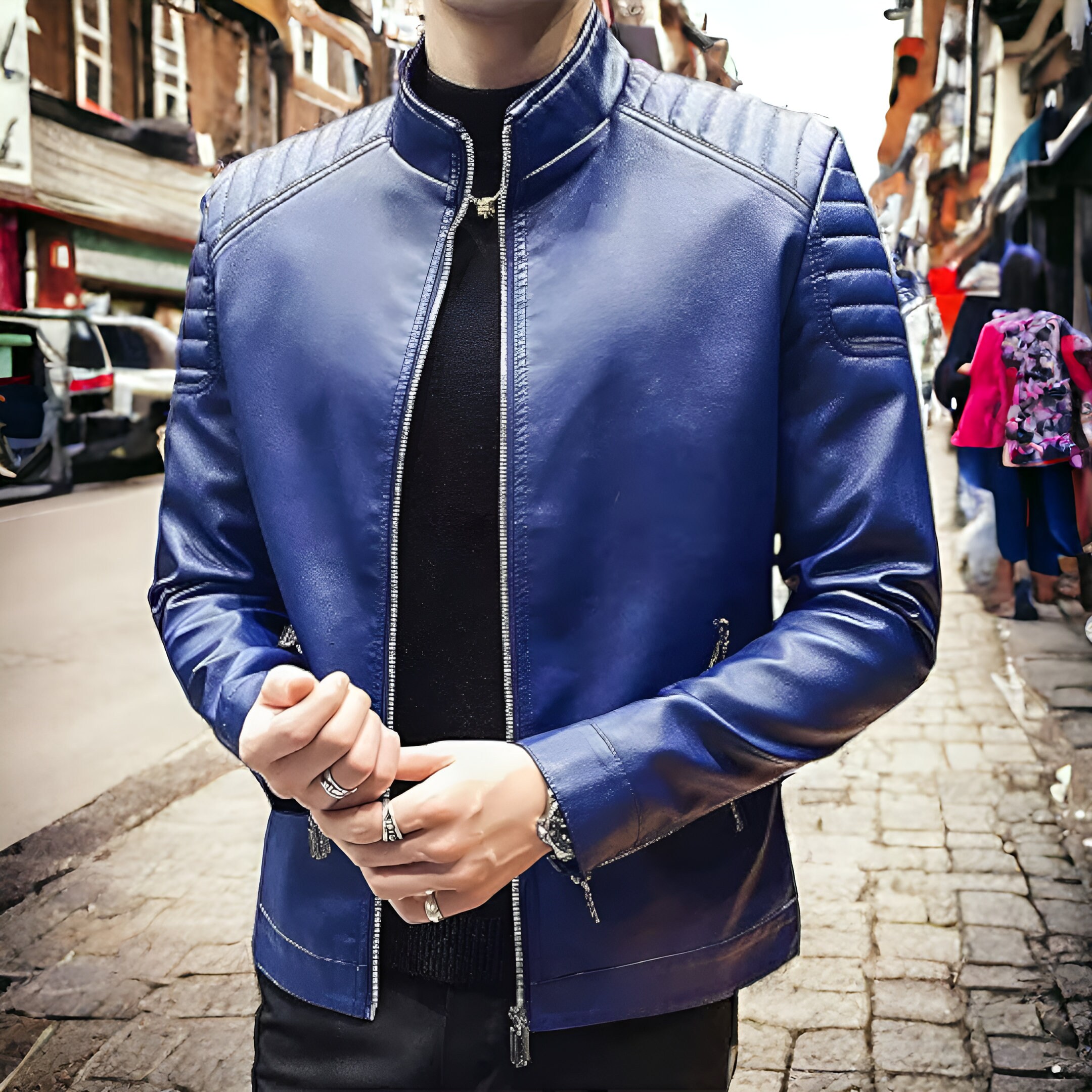 Best Selling Handmade Leather Jacket Men,men's Blue Color Leather ...