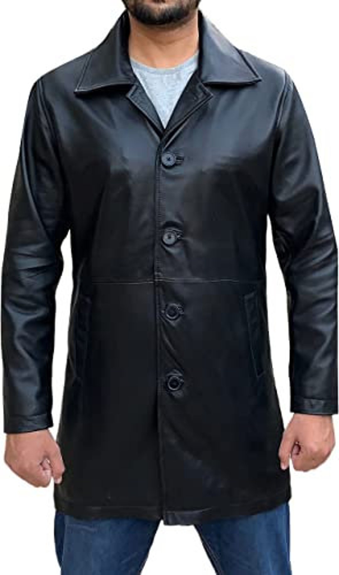 Black Long Coat for Men, Winter Coat, Genuine Leather Coat, Long Jacket ...