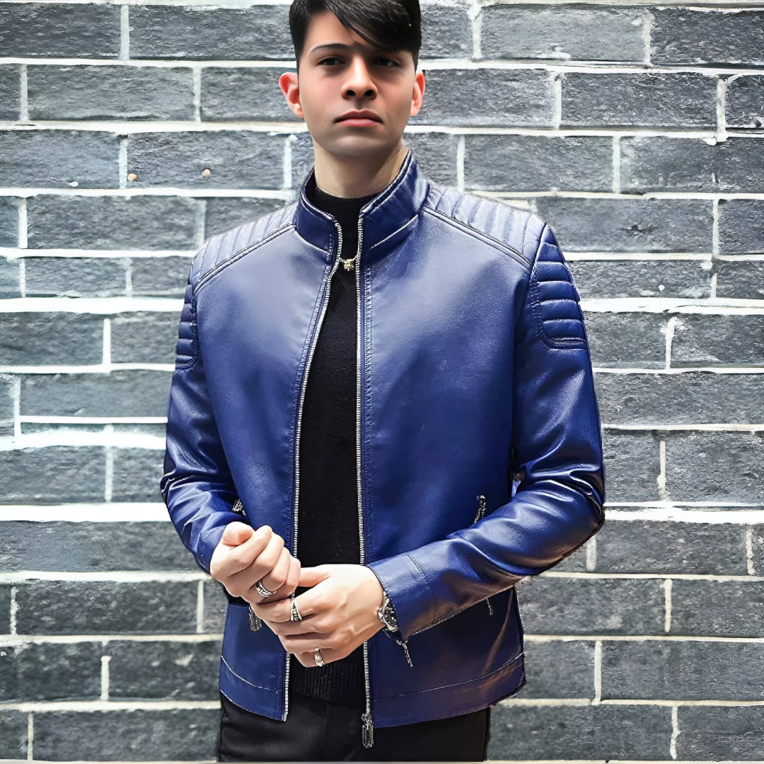 Best Selling Handmade Leather Jacket Men,men's Blue Color Leather ...