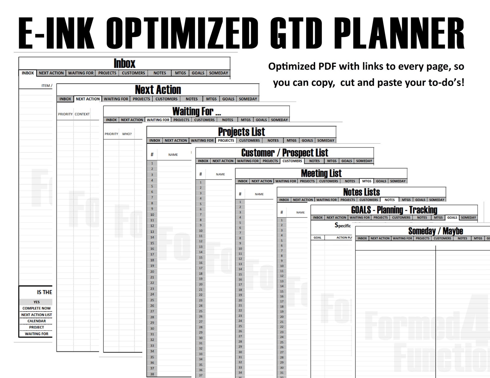 GTD Inspired, E-ink Optimized Workbook Built for Sales - Pages Linked ...