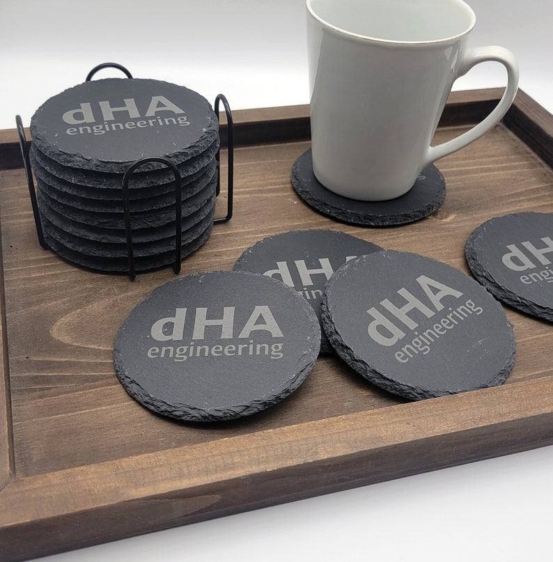 Custom Laser Engraved Slate Stone Coasters, Business Logo Engraving ...