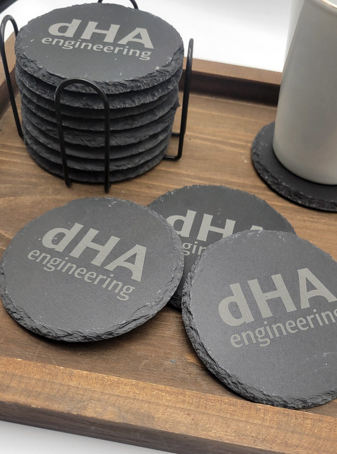 Custom Laser Engraved Slate Stone Coasters, Business Logo Engraving ...