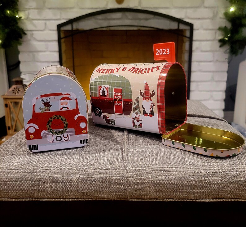 Christmas Mini Mailbox Tin Boxes With Current Year on Flag / Party ...