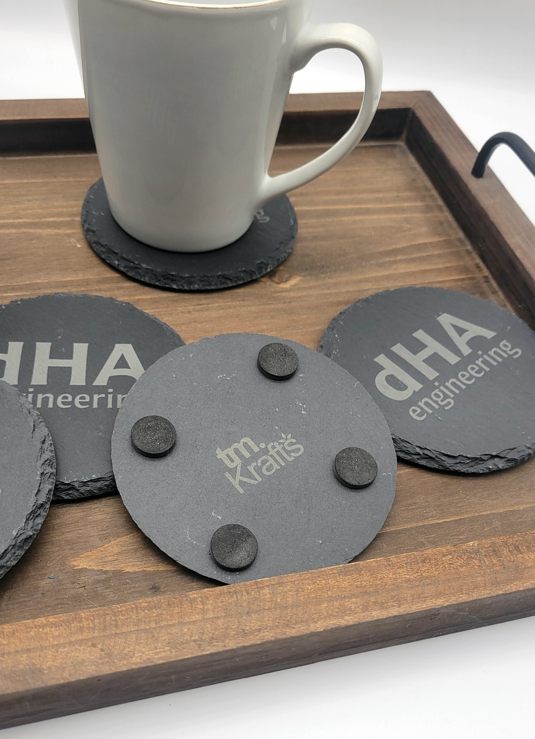 Custom Laser Engraved Slate Stone Coasters, Business Logo Engraving ...