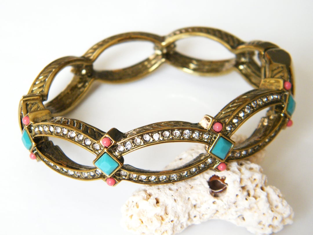 Heidi Daus Hinged Bangle Bracelet With Clear Crystal, Coral and ...