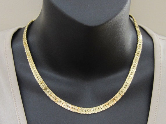 Gold Plated Herringbone Chain Necklace Vintage Thick Gold Tone Textured Herringbone Chain Etsy