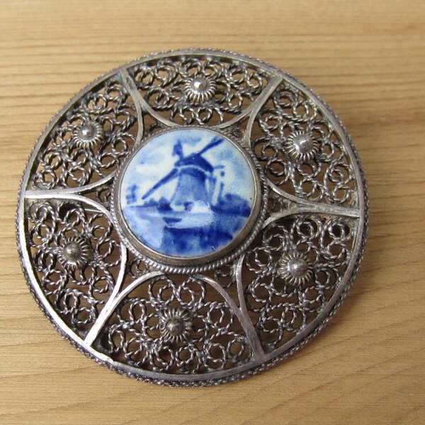 Antique Delft Brooch - Etsy