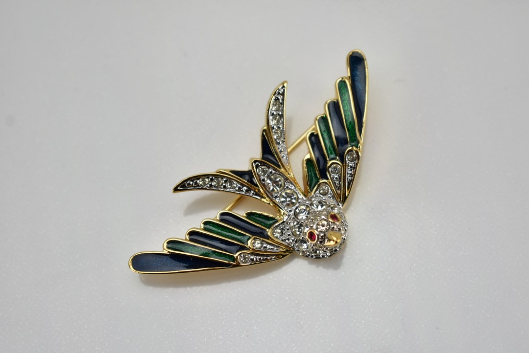 D'orlan Bird Brooch or Pin in Gold Tone Enamel and Swarovski Crystals ...