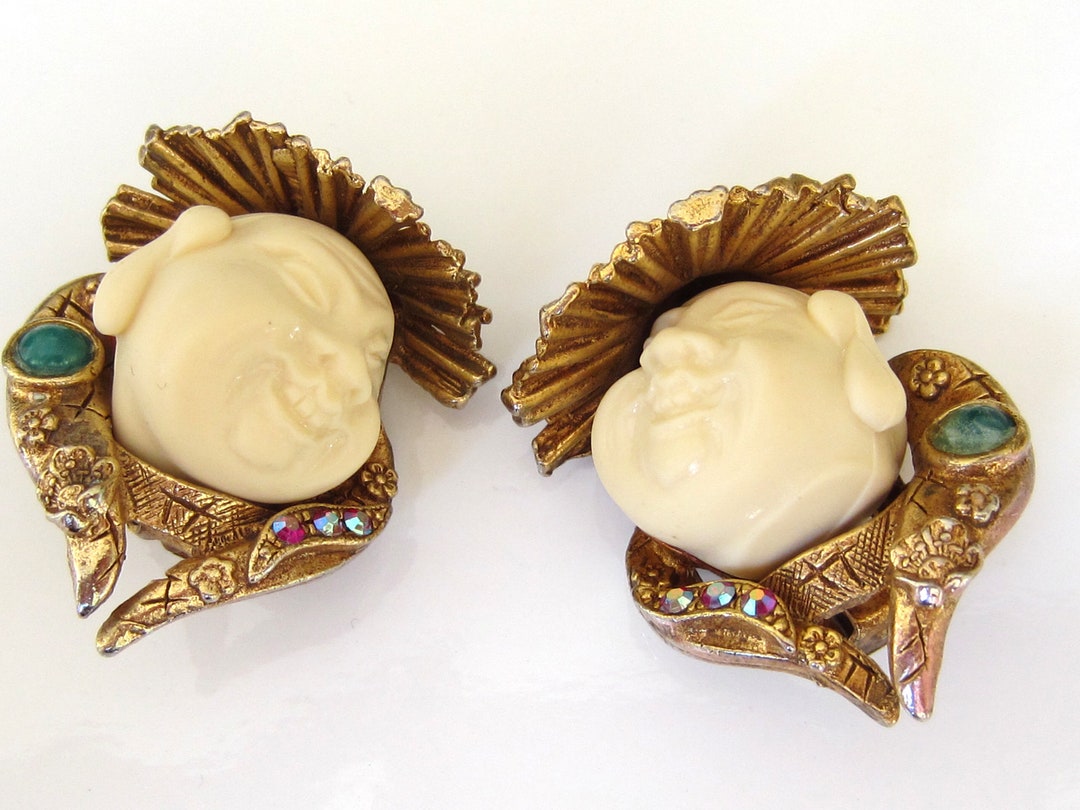 HAR Laughing Chinese Man Earrings Laughing Buddha in Gold Tone - Etsy