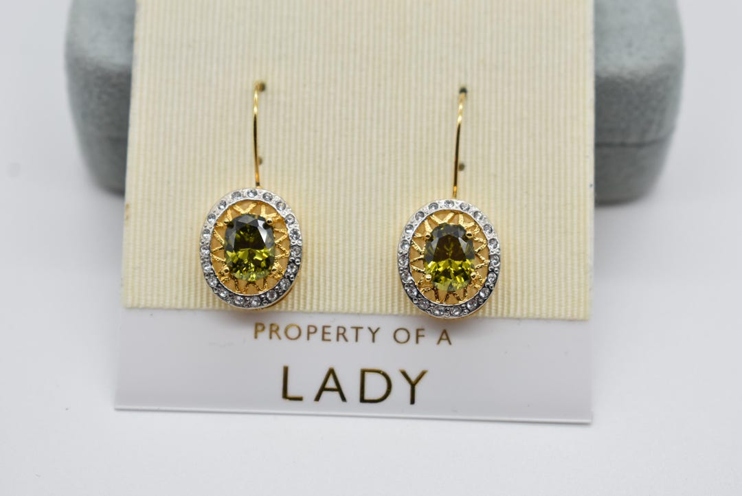 Property of a Lady Dangle Earrings in Gold Tone With Peridot Colored ...